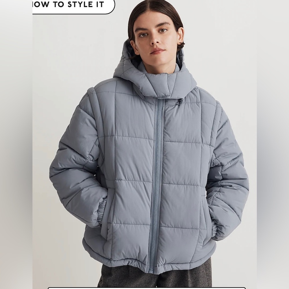 New Madewell Modular Quilted Crop Puffer Jacket - Gem